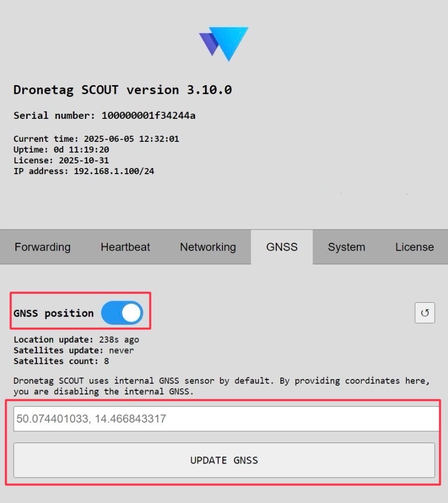GNSS Position of the Scout | Dronetag Help